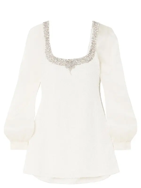 CLIO PEPPIATT Daisy Crystal Embellished Mini Dress - Neutrals