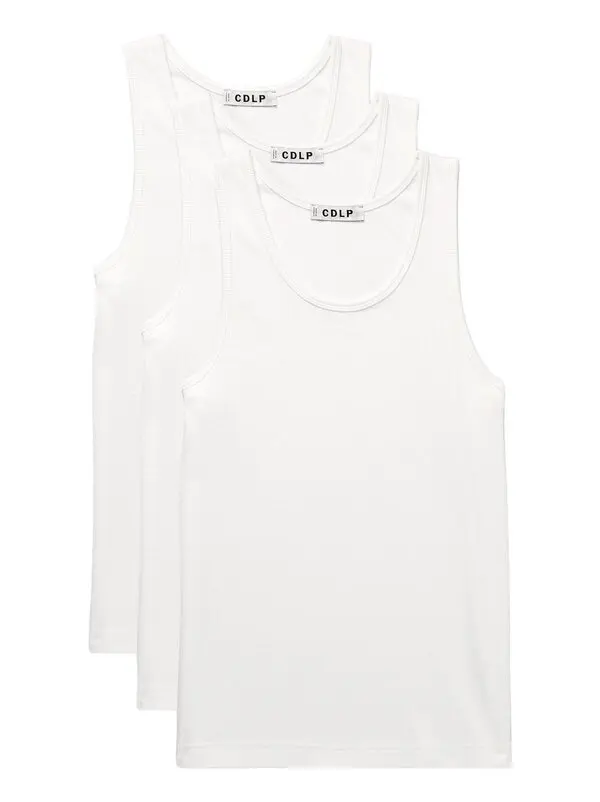CDLP Three-pack Ribbed Stretch Lyocell And Cotton-blend Jersey Tank Tops - White
