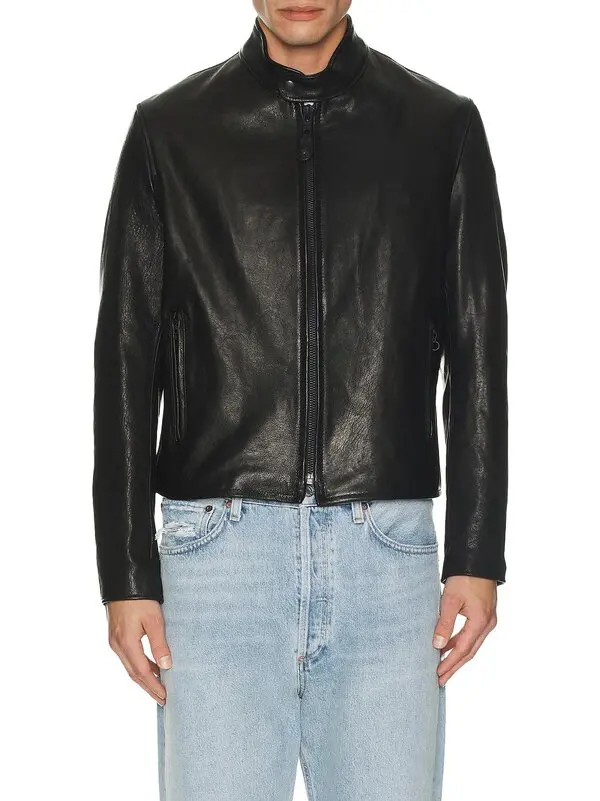 SCHOTT Vegetable Tanned Lambskin Cafe Racer Jacket - Black