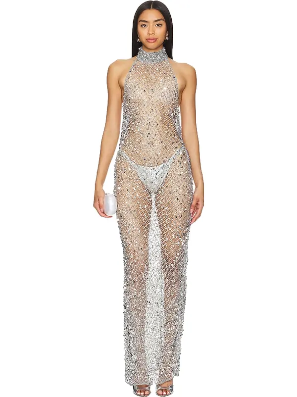 Lapointe Sequin Mesh Gown - Silver