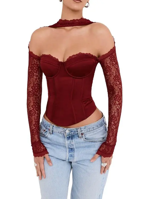 MISTRESS ROCKS Lace Corset Top - Cherry White