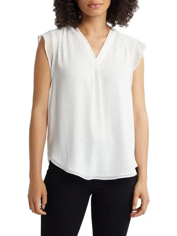 Vince Camuto Beaded Cap Sleeve Top - New Ivory
