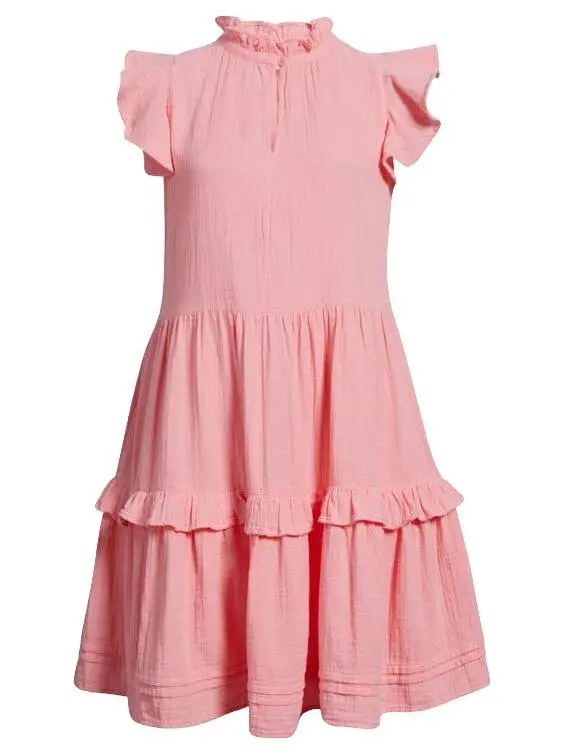 Caslon Ruffle Duo Cotton Gauze Dress - Pink Dianthus