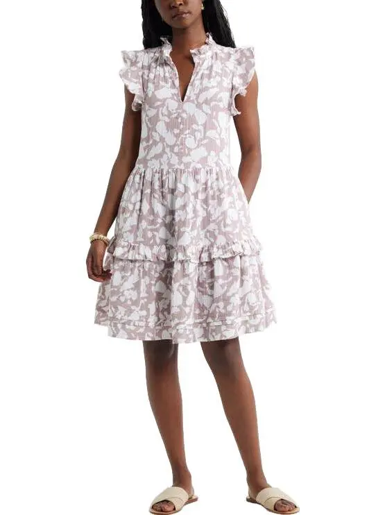 Caslon Ruffle Duo Cotton Gauze Dress - Purple Heron Shadowed Tropic