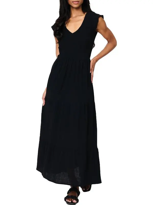 GIBSONLOOK Cotton Gauze Maxi Dress With Flutter Sleeves - Black