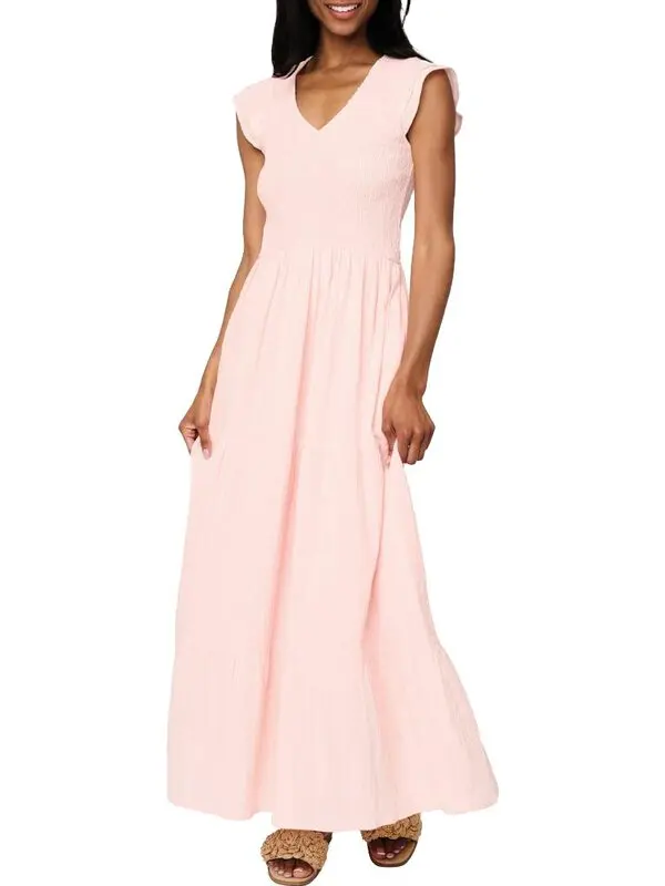 GIBSONLOOK Cotton Gauze Maxi Dress With Flutter Sleeves - Pearl Blush