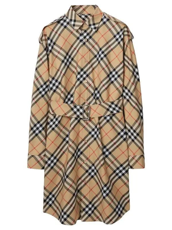 Burberry Iconic Check Cotton Twill Shirt Dress - Sand Ip Check