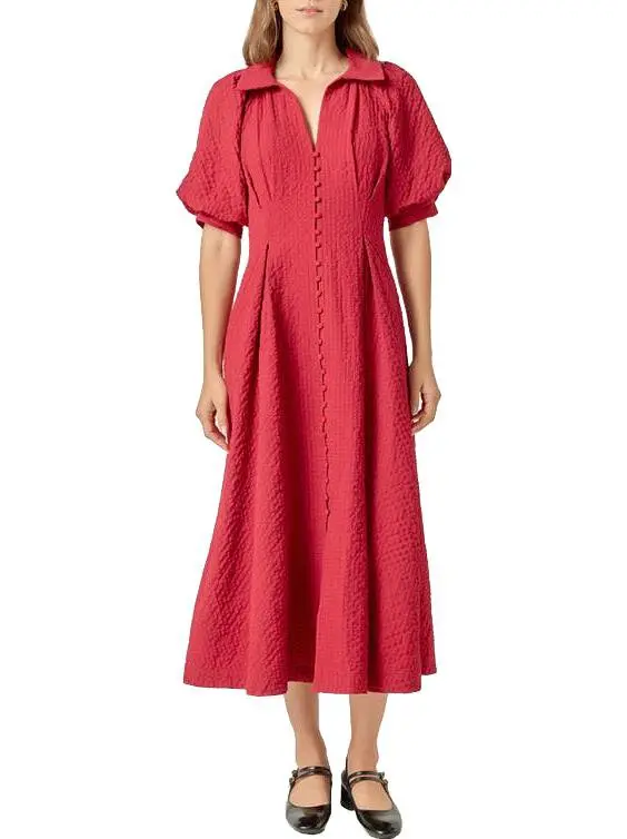 English Factory Button Front Maxi Dress - Burgundy Red