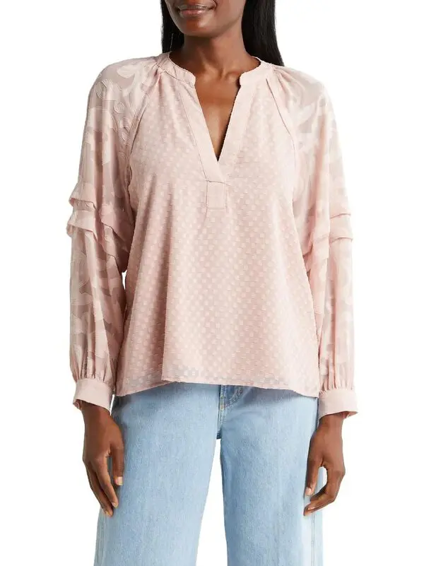 Vince Camuto Raglan Sleeve V-neck Top - Heavenly Pink
