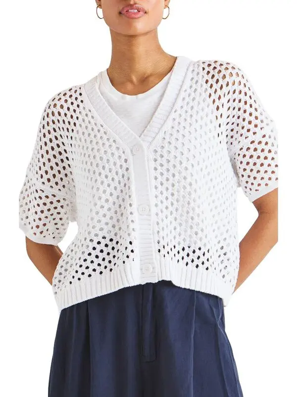 Splendid Nova Pointelle Cotton Cardigan - White