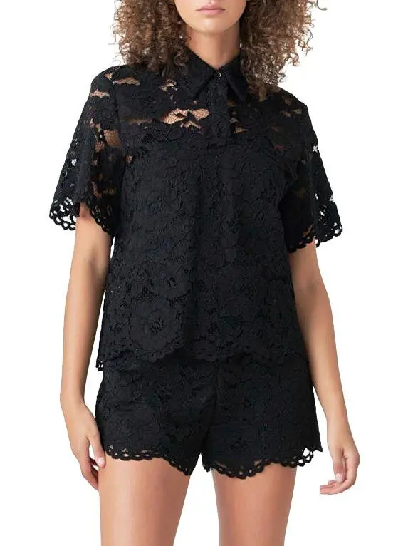 Endless Rose Lace Button-down Shirt - Black