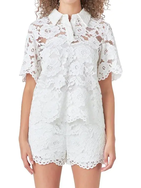 Endless Rose Lace Button-down Shirt - White