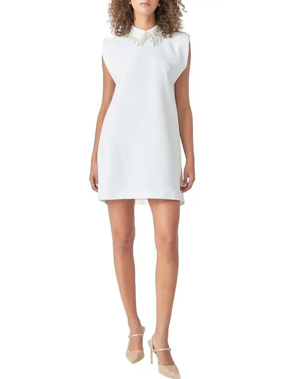 Endless Rose Imitation-pearl Fringe Mini Shirtdress - White