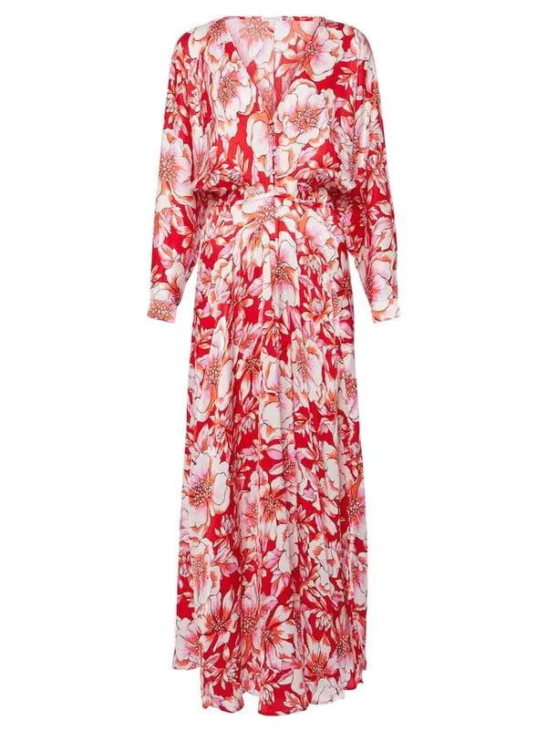 Poupette St Barth Ilona Gathered Floral Midi Dress - Red
