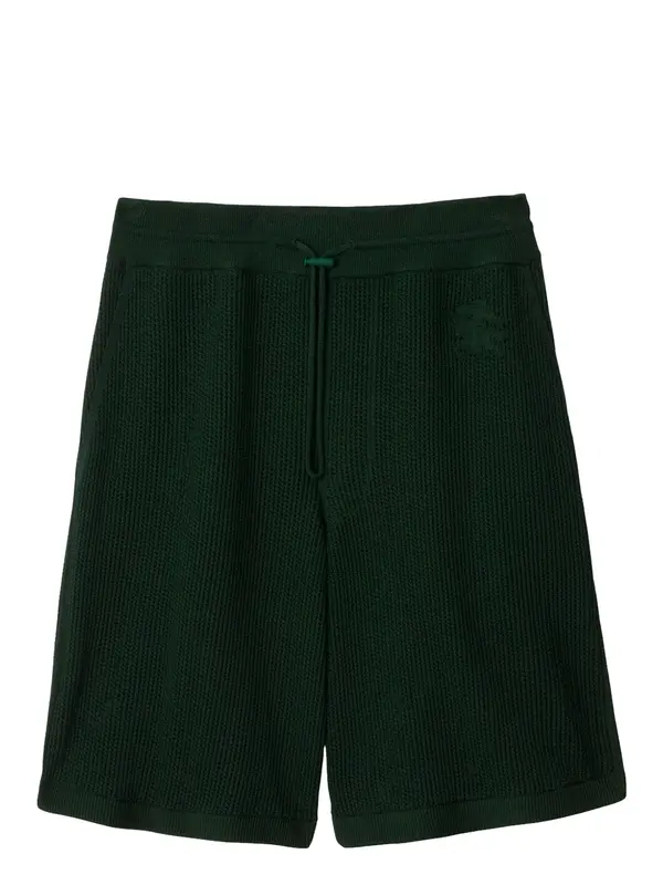 Burberry Embroidered-logo Mesh Cotton Shorts - Green