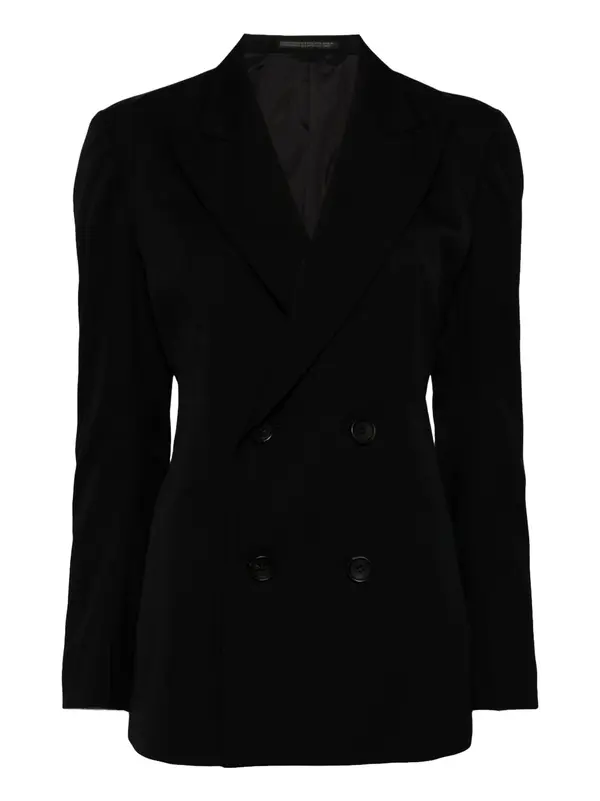 Yohji Yamamoto Pleated Double-breasted Blazer - Black