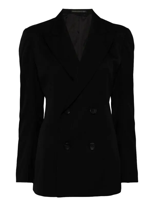 Yohji Yamamoto Pleated Double-breasted Blazer - Black