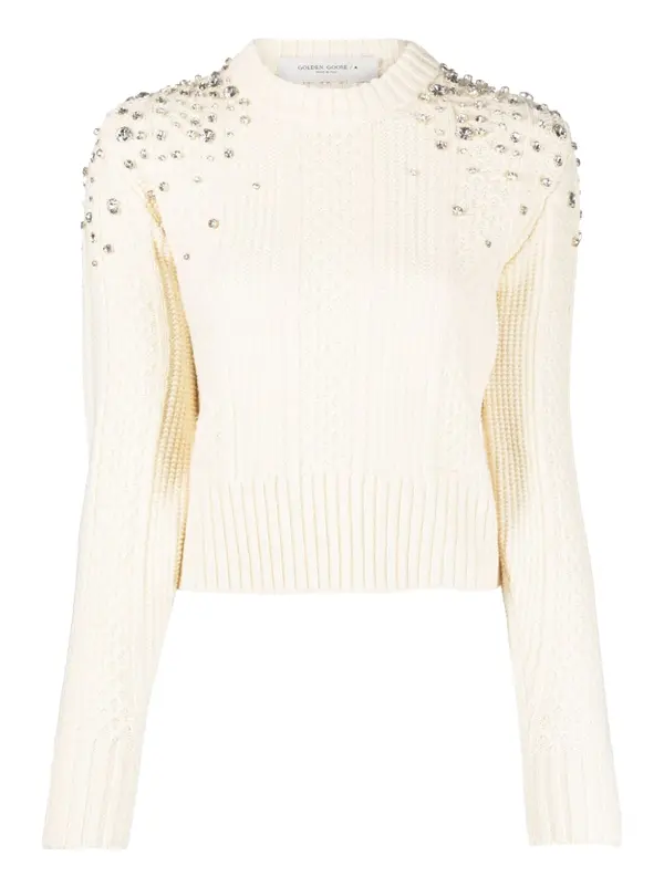 GOLDEN GOOSE Crystal-embellished Virgin Wool Jumper - Neutrals