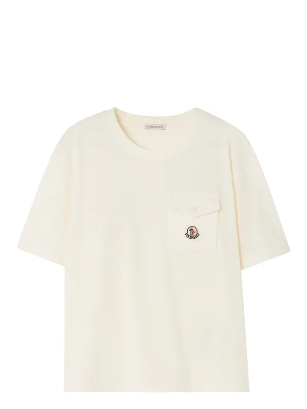 Moncler Embroidered Cotton-jersey T-shirt - Cream