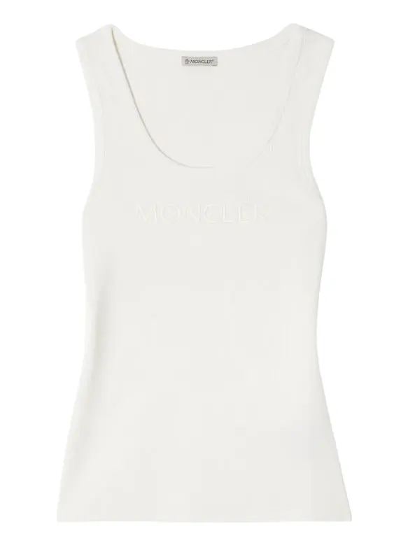 Moncler Embroidered Ribbed Stretch-cotton Tank - White