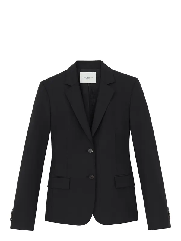 Lafayette 148 New York Responsible Stretch Wool Two Button Blazer - Black