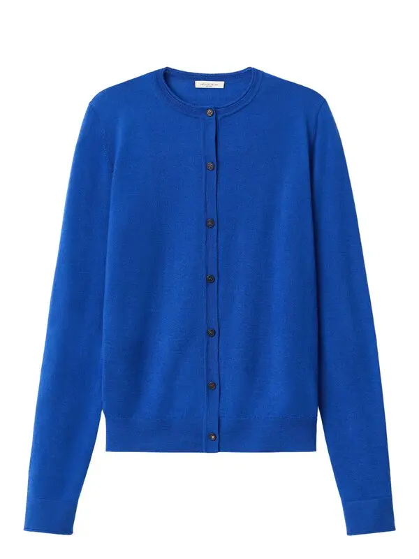 Lafayette 148 New York Fine Cashmere Crewneck Cardigan - Galaxy Blue