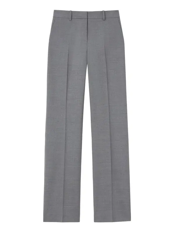 Lafayette 148 New York Wool Stretch High-rise Straight-leg Pants - Nickel Melange