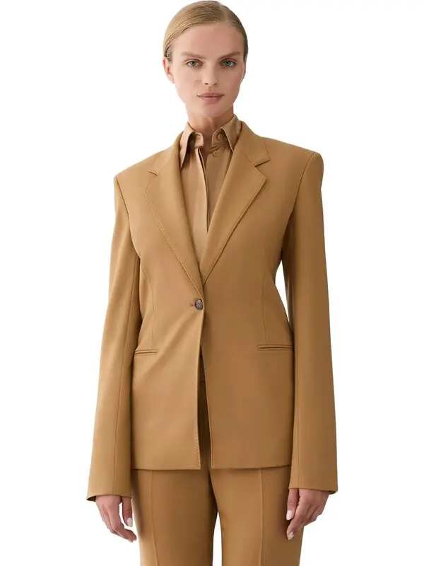 Lafayette 148 New York Single Breasted Wool Stretch Slim Fit Blazer - Wheat