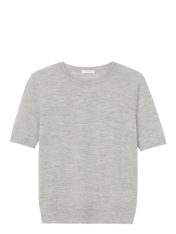 Lafayette 148 New York Fine Cashmere Short Sleeve Crewneck Sweater - Grey Heather