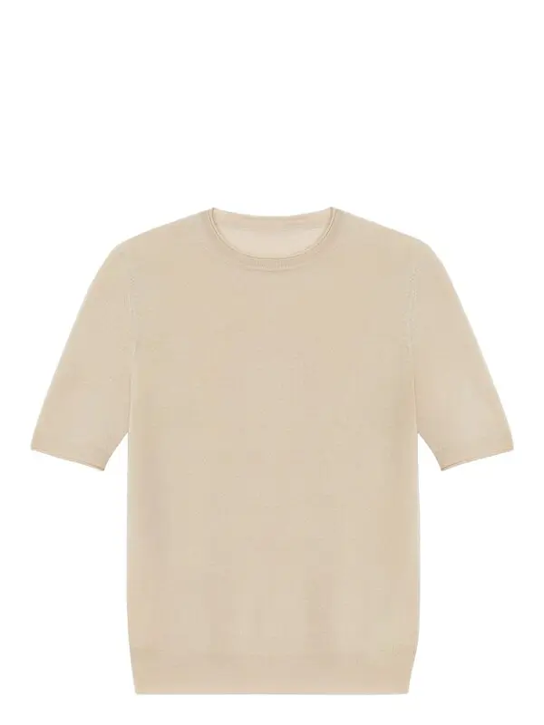 Lafayette 148 New York Fine Cashmere Short Sleeve Crewneck Sweater - Plaster