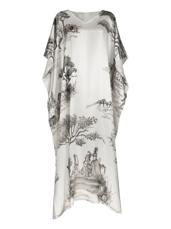 Gingerlily X Sheila Bridges Mulberry Silk Harlem Toile Kaftan - Ivory