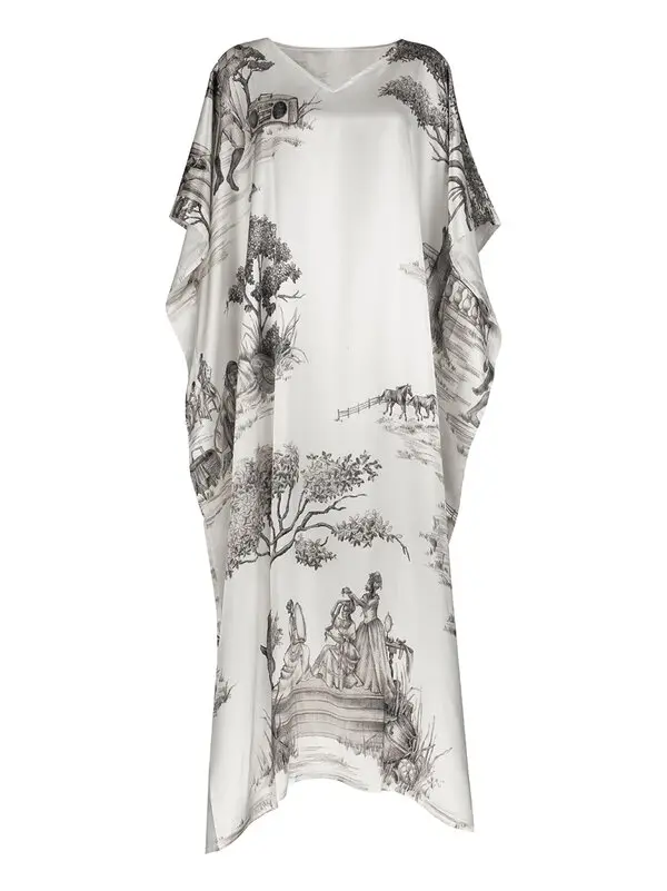 Gingerlily X Sheila Bridges Harlem Toile Kaftan Mulberry Silk - Ivory