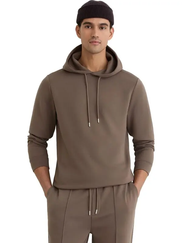 REISS Fabien Premium Interlock-jersey Hoodie - Light Brown