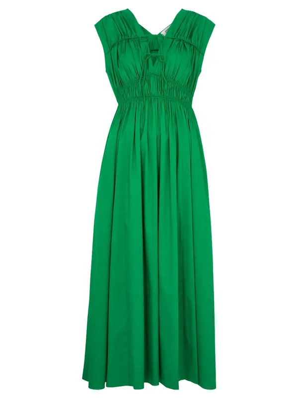 Diane Von Furstenberg Gillian Ruched Cotton-blend Maxi Dress - Green