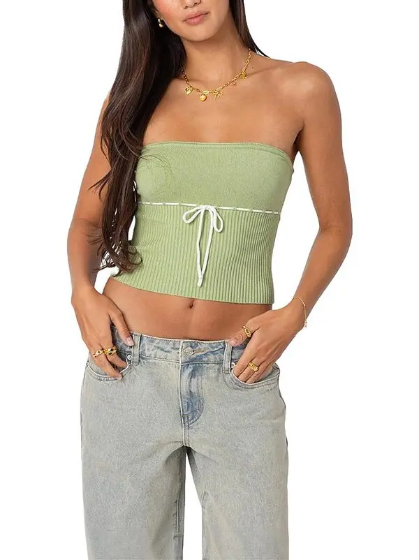 EDIKTED Elsie Knitted Tie Tube Top - Sage