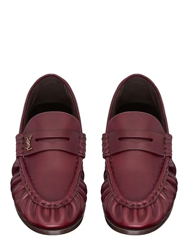 Saint Laurent Le Loafer Penny Slippers - Dark Ruby Smooth Leather