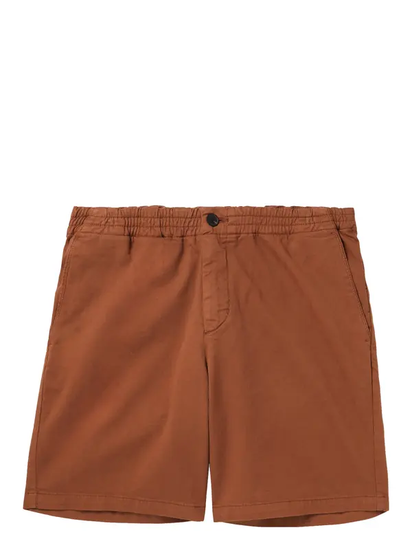 Mr P. Straight-leg Garment-dyed Organic Cotton-blend Twill Shorts - Red