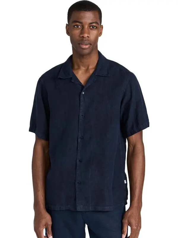 Nn07 Julio Linen Camp Shirt - Navy Blue