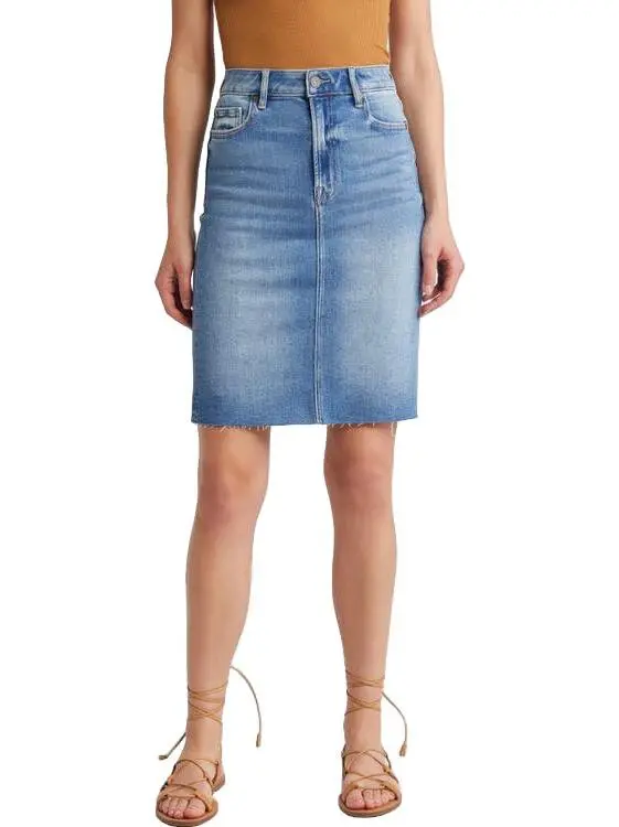 HIDDEN JEANS Raw Hem Denim Pencil Skirt - Medium Wash