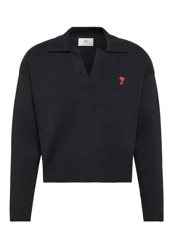 Ami De Cœur Cotton-blend Polo Sweater - Black