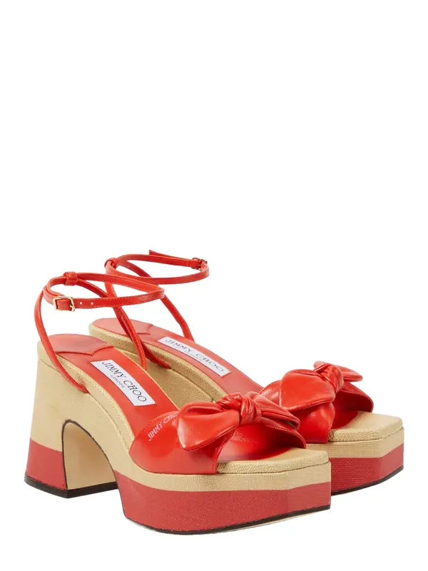 JIMMY CHOO Ricia 95 Leather Platform Sandals - Red