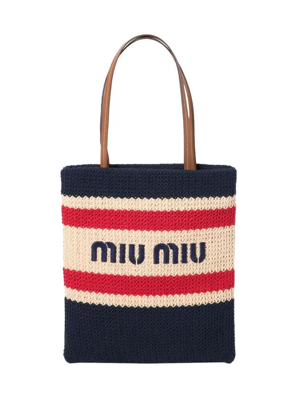 Miu Miu Striped Crochet Tote - Neutrals