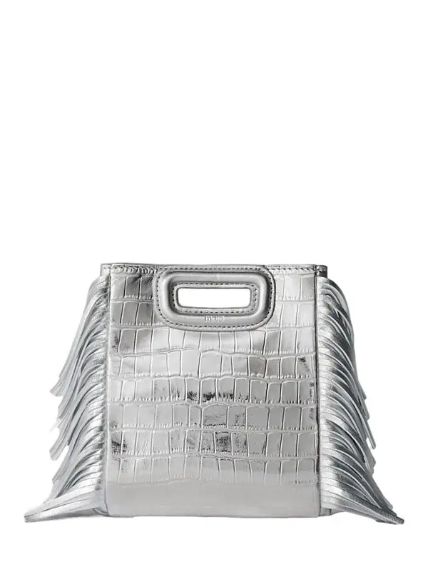 Maje Mini Croco Metallic Bag - Silver