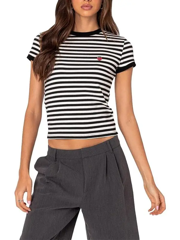 EDIKTED Strawberry Fields Striped Tee - Black And White