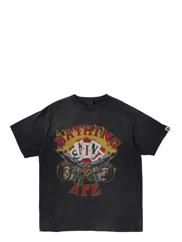 A BATHING APE X Saint Mxxxxxx Guns Tee Shirt - Charcoal