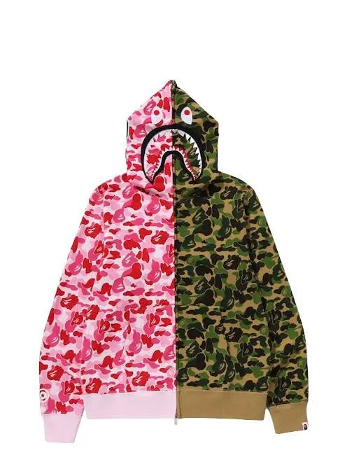 BAPE Abc Camo Crazy Shark Full Zip Hoodie - Pink/green