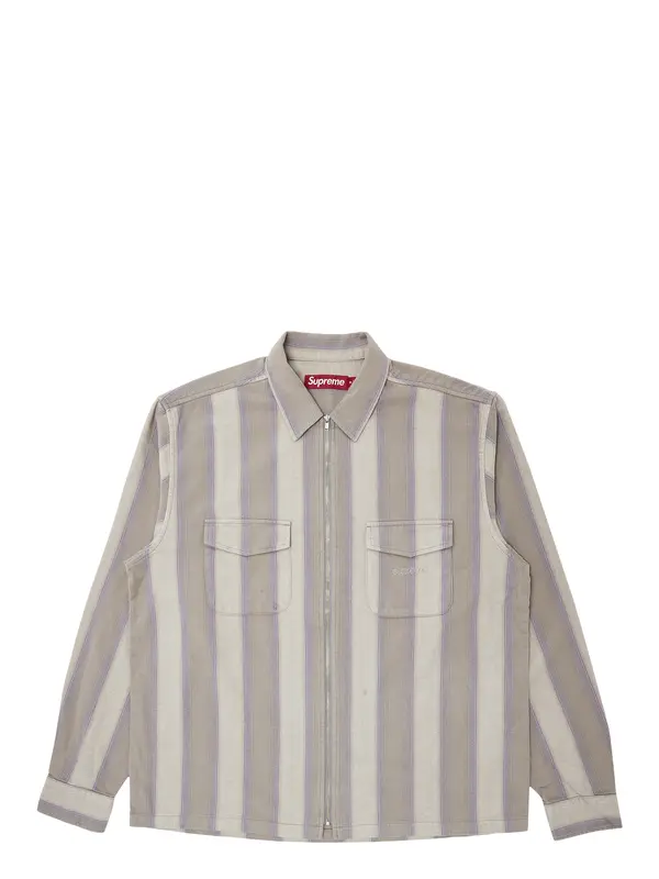 Supreme Stripe Flannel Zip Up Shirt - Grey