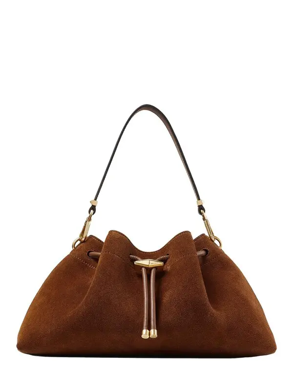 JIMMY CHOO Cinch Medium Suede Shoulder Bag - Tan/gold