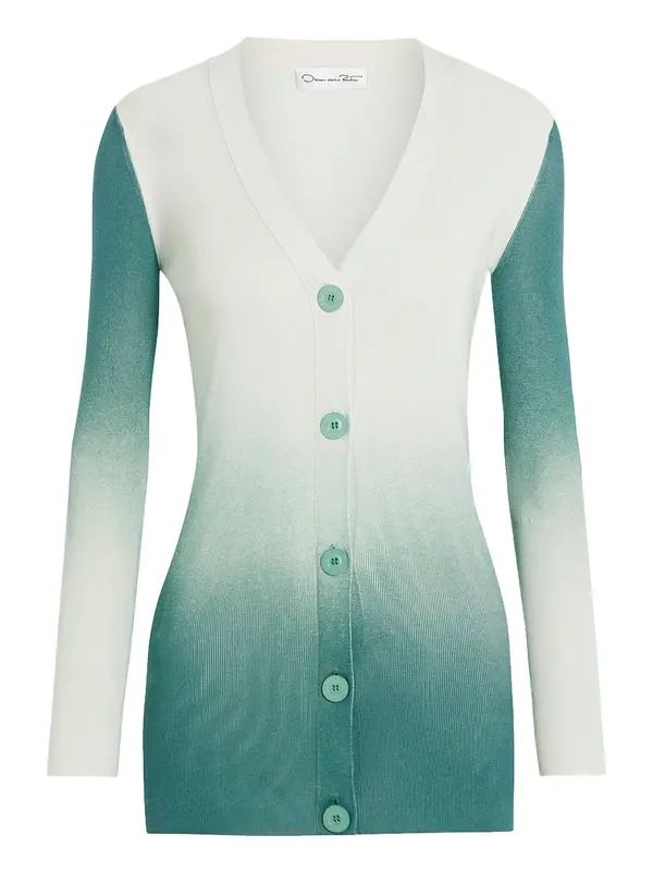 Oscar De La Renta Dégradé Ribbed Silk-blend Cardigan - Teal