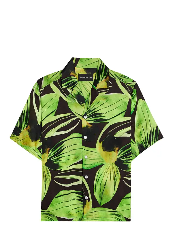LOUISA BALLOU Printed Silk Shirt - Lime Green